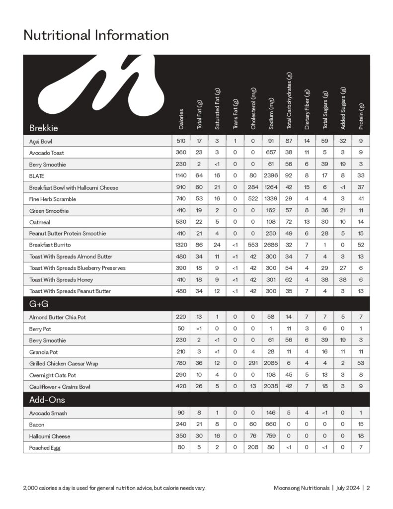 Menus + Nutrition – Moonsong Bar & Cafe